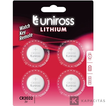 Uniross CR2032 lithium gombelem 3V -4db/bliszter - Akkumulátorok és töltők óriási választéka ...